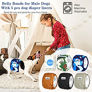Belly Bands for Male Dogs 5 Pack Washable Dog Diapers Reusable Male Dog Pee Wraps with 5pcs Dog Diaper Liners for Doggie in Incontinence or Excitable Urination and Training, L