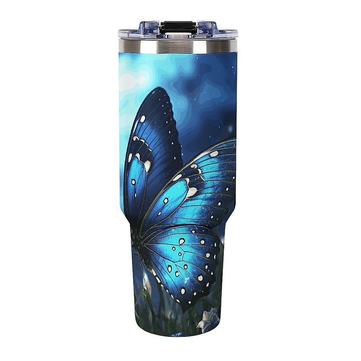 YTLKGFP 40 Oz Large Capacity Car Cup Butterfly Night Tumbler with Handle (Black) Straw Lid Insulated Stainless Steel Water Bottle Travel Mug Leak-proof Car Cup Keeps Cold Or Hot