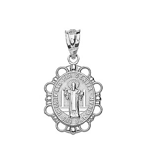 Sterling Silver Medalla De San Benito Saint St Benedict Oval Pendant