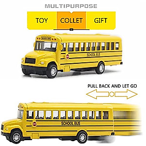 weilaga 2 Pack 5.5" Pull Back Yellow School Bus Toy Playset,Durable Die-cast Metal Toy Vehicles,Party Favors,Best Birthday Gift for Boys Girls Kids Toddlers