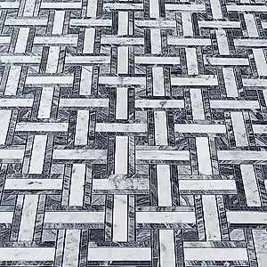 Stone Center Online Carrara White Marble 1 inch Twine Basketweave Mosaic Tile w/Bardiglio Gray Honed Kitchen Bath Wall Floor Backsplash Shower (1 Sheet)