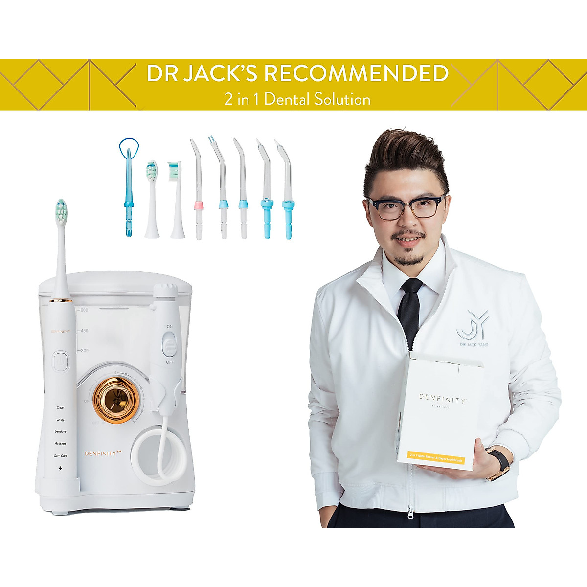 Denfinity Electric Toothbrush with Water Flosser Combo White Multifunction Sonic Irrigator