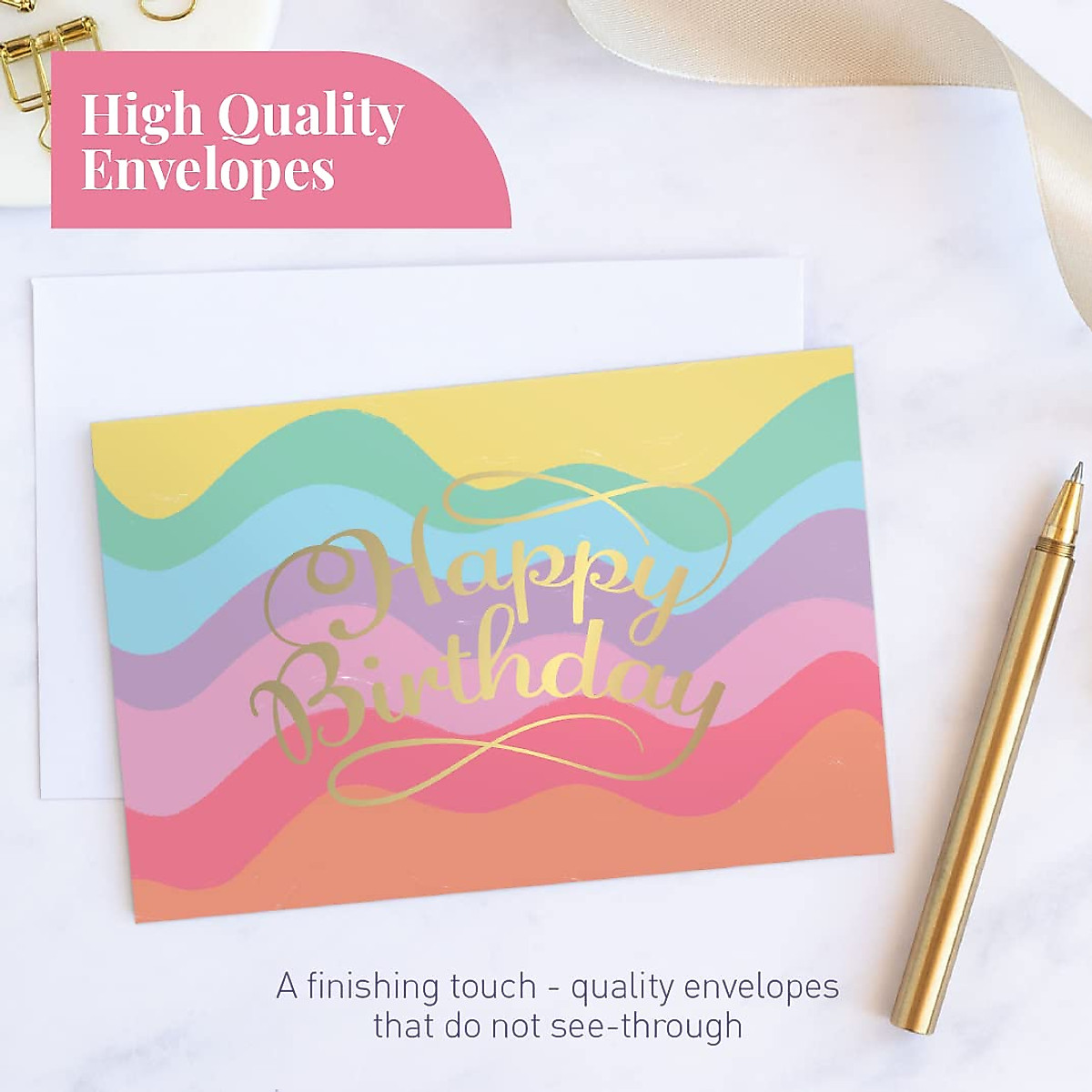 Rileys Rainbow Birthday Cards Assortment, 50-Count | 5 Designs, Wishing Cards for Kids and Adults, Greeting Cards with Envelopes Included, Bulk Variety Pack