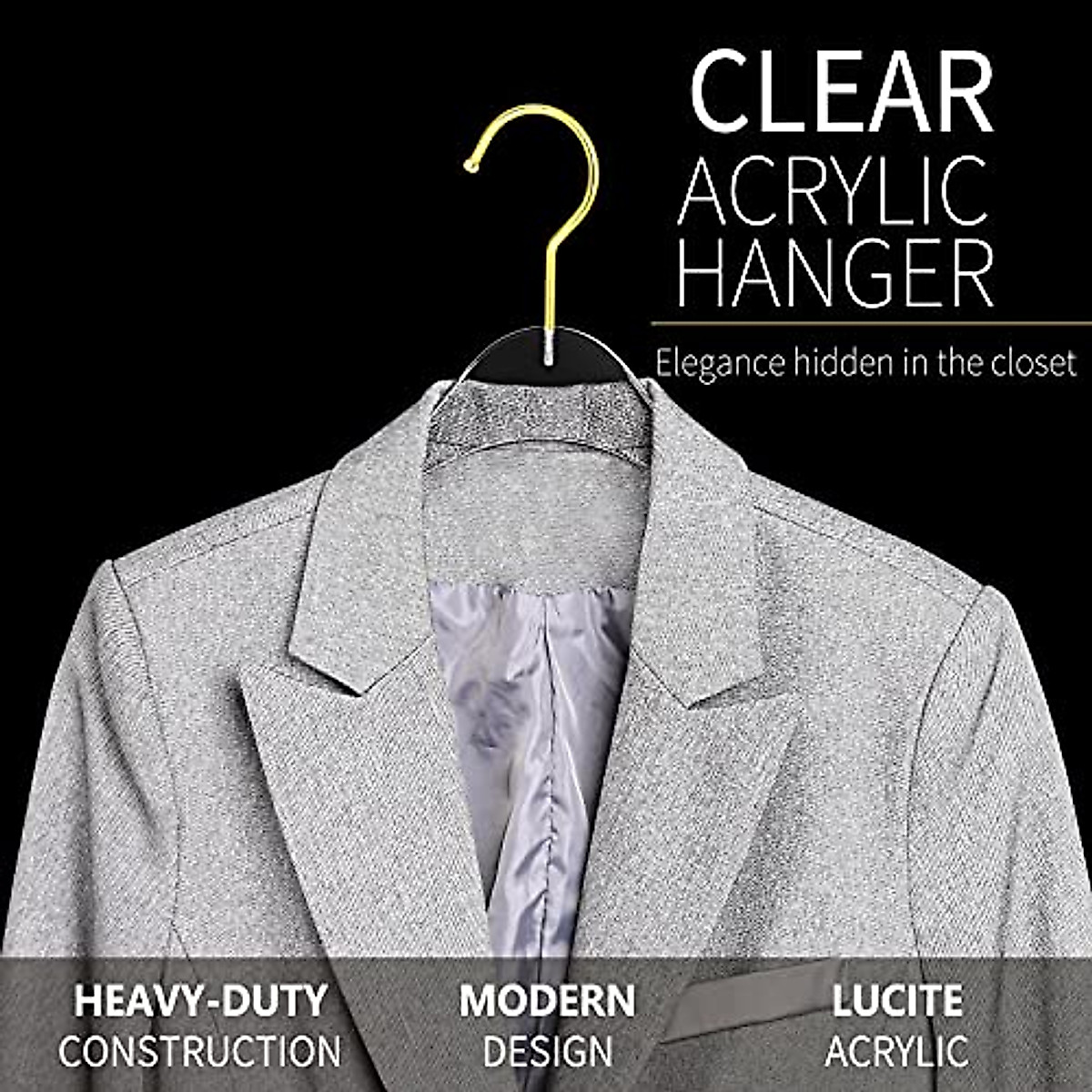 15 Pack Acrylic Hangers Clear and Gold Hangers Premium Quality Clear Acrylic Clothes Hangers Clothing Standard Hangers