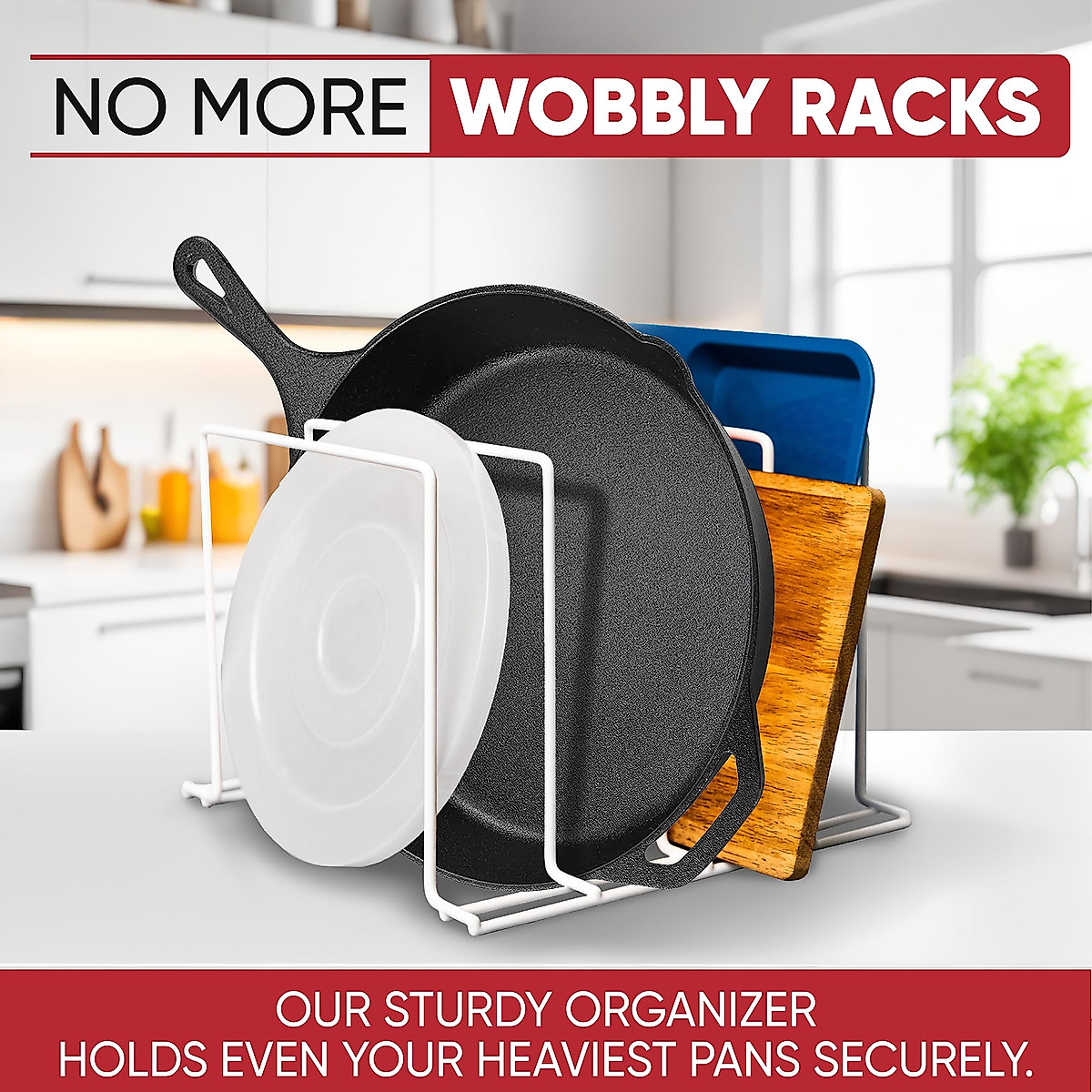 Better Houseware Multi-Use White Medium Kitchen and Office Organizer, 8.25” x 10.25” and 6.5” Height – 4 White Coated Steel Divider Slots to Store Trays, Baking Pans, Cutting Boards or Office Supplies