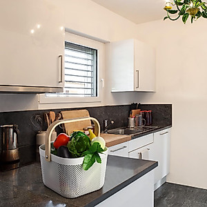 Roshtia 6 Pcs Plastic Mesh Storage Basket with Handle 9.8 x 10.2 x 7.1 Inch Garden Harvest Storage Basket Multi Functional Hanging Organizer for Kitchen Bathroom Picnic Cabinet Home(White)