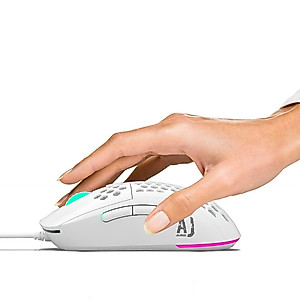 FIRSTBLOOD ONLY GAME. AJ380 69g Lightweight Gaming Mouse with Honeycomb Shell, RGB Backlit, 16000 DPI PixArt 3338 Sensor, Programmable 6 Buttons, White