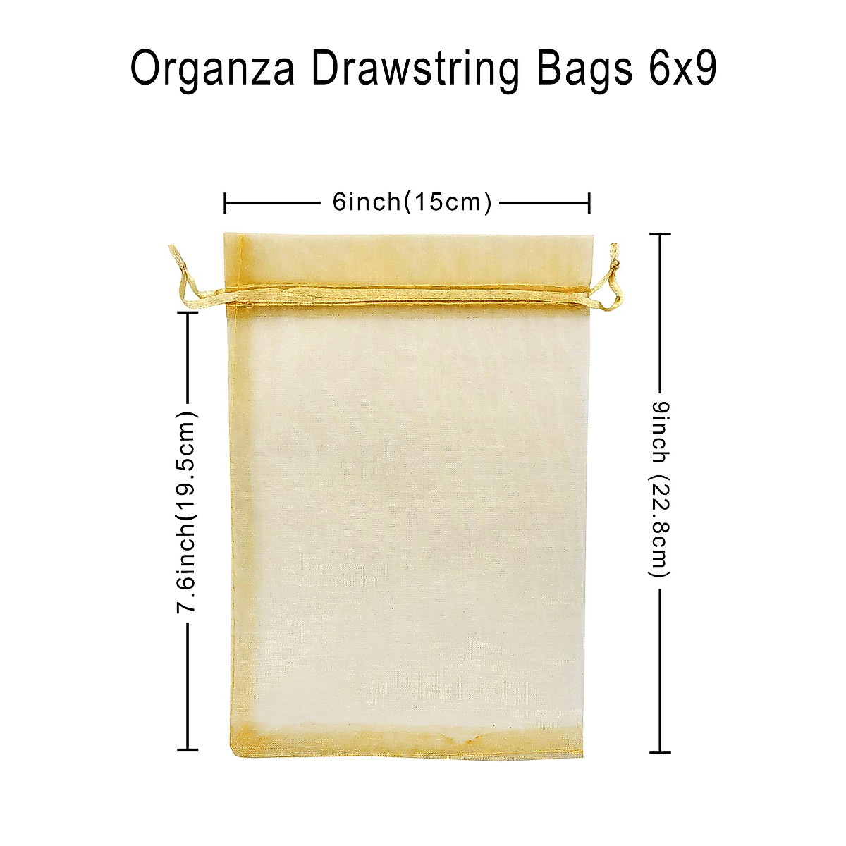 Jexila 100pcs Gold Organza Bags 6X9 Inch with Drawstring Pouch Jewelry Mesh Gift Bags for Wedding Party Favor Bags
