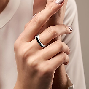 AeraVida Rectangular Bar Simulated Black Onyx Inlay .925 Sterling Silver Ring | Casual Comfort Fit Silver Rings for Women | Gift for Daughter, Women | Sterling Silver Rings Sizes (7)