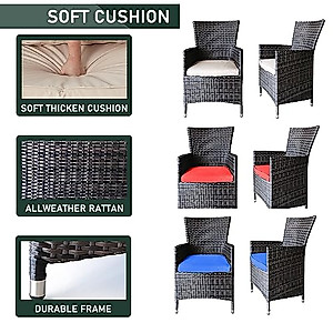 PATIOPTION 9 Piece Patio Set Outdoor Wicker Patio Furniture Sets Modern Bistro Set PE Rattan Chair Conversation Dining Sets (Round Table with 8 Seater) - Blue Cushion