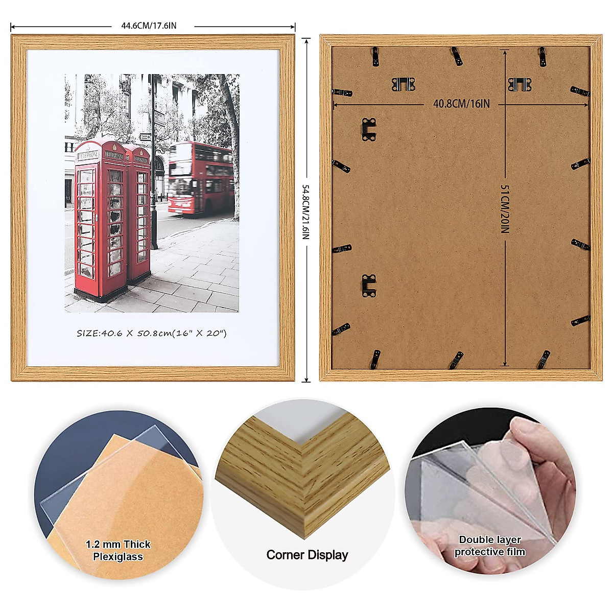 SEEDLING PHOTO FRAME 16x20 Frames Set of 3, 16x20 Picture Frames for Wall, Wooden Poster Frames with Plexiglass for Prints, Poster, and Art (Natural Wood)