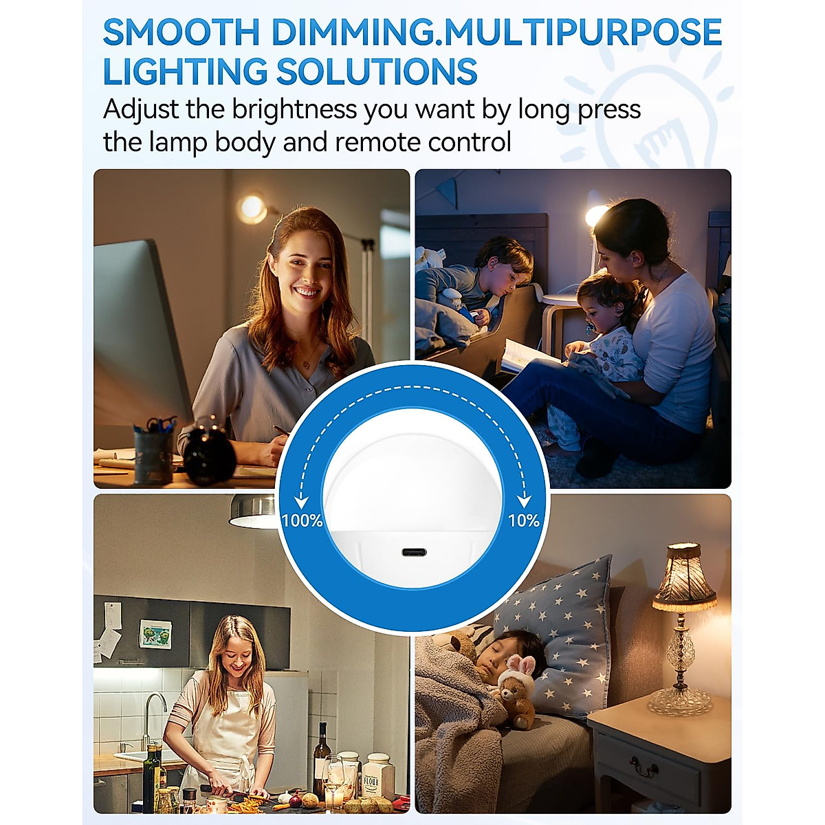 LUXKAZSAZZI WirelessGlow Rechargeable Light Bulbs with Remote, 3 Color Temperatures and Dimmable Battery Operated Light Bulbs, Touch Control + USB Rechargeable Battery Light Bulb, A19, 2 Pack