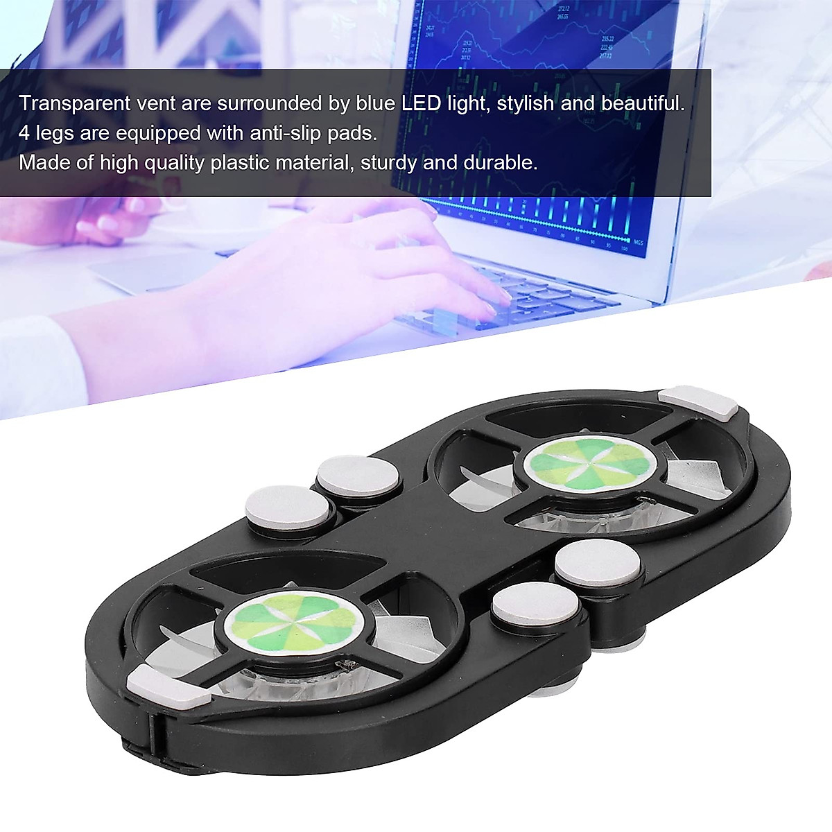 753 Folding USB Laptop Cooling Pad, Double Fans Low Noise Laptop Cooling Pad Light Cooling Fans Cooler Stand 500RPM-2500RPM Low Noise for Notebook (Black)