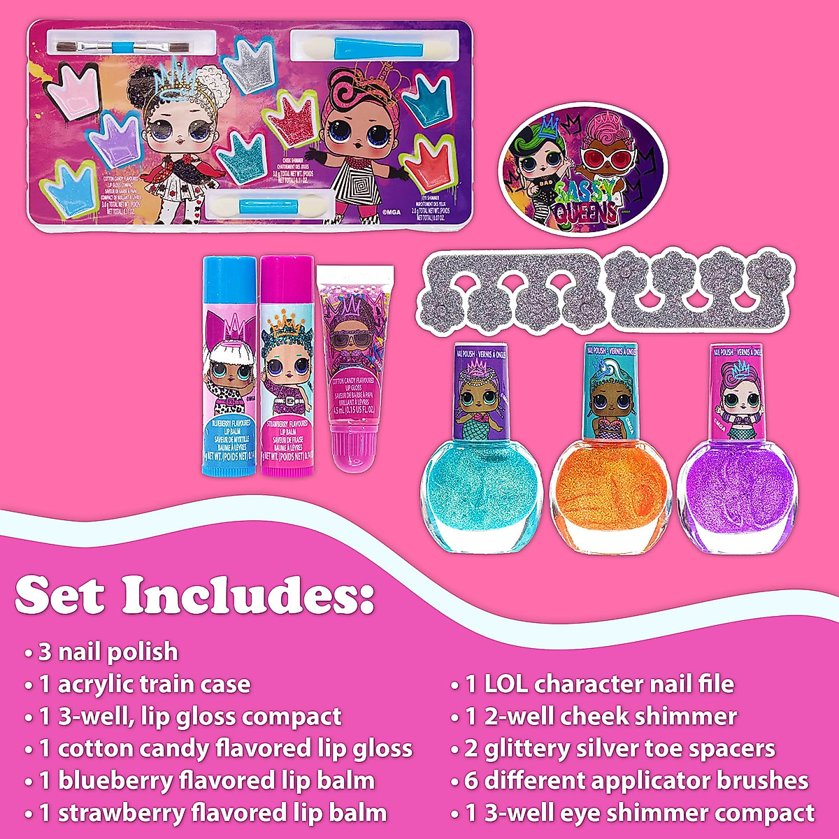 LOL Surprise Kids Makeup Kit for Girls, Real Washable Beauty Toy Makeup Set, Girls Beauty Gift, Play Makeup and Pretend Play Toys Ages 3 and Up, Townley Girl