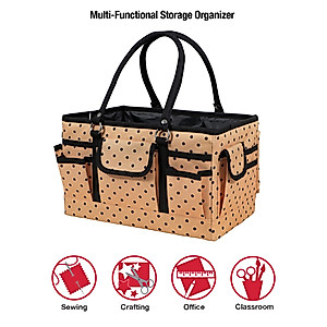 SINGER Storage Collapsible Tote Caddy, Sewing & Craft Storage, Polka Dot Print