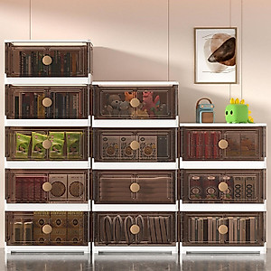 SIRIRIC Stackable Storage Bins with Lids, 27 Gal Plastic Storage Containers, Closet Organizers and Storage, 3 Packs Collapsible Storage Bins, Large Folding Storage box with Doors and Wheels for Home
