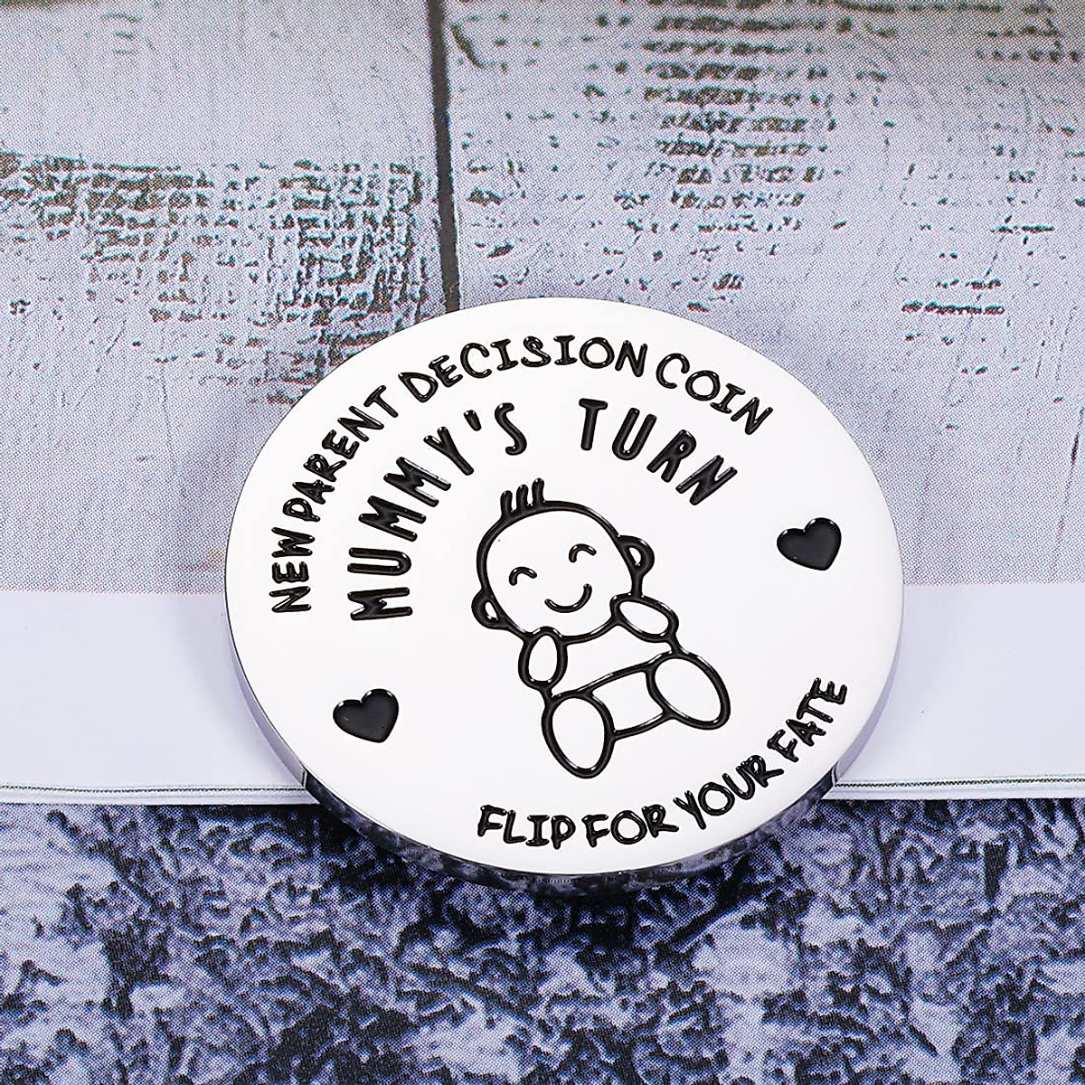 Funny New Baby Decision Coin for Parent, Pregnancy Gifts for First Time Mom Dad, Baby Shower Mothers Fathers Day Gift for Mum Dad to Be, Christmas Birthday Thanksgiving Present Double-Sided Coin