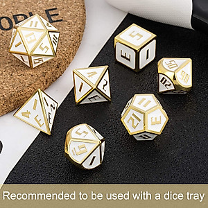 ALLCOLORED 16mm DND Metal Dice Set White Gold 7 Pieces Polyhedral Dice D&D with Metal Case and Velvet Bag for Playing Tabletop Roleplay Games Dungeons and Dragons