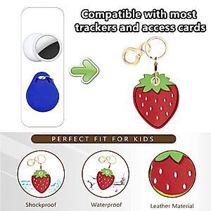 BORKUANA Leather Keychain Holder Case Compatible with Apple AirTag, Cute Protective Air Tag Cover With Keychain Ring, Anti-Scratch Finder GPS Tracker Case for Wallet Keys(Strawberry)
