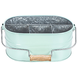 Life By Cotton Farmhouse Galvanized Flatware Caddy Organizer for Home & Kitchen Counter-top/Outdoor Storage Dining Table Comfortable with Wooden Handle Storage- Mint Green (Size - 13.5L x10W x 5.5H)