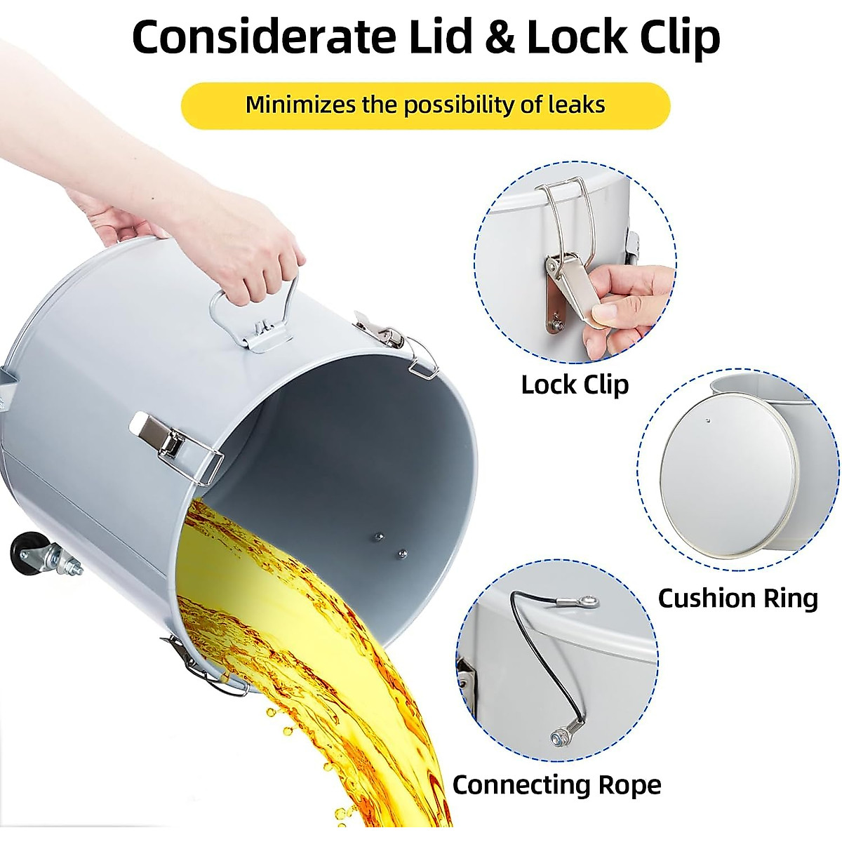 8 Gallon Fryer Grease Bucket Oil Disposal Caddy, Steel Fryer Oil Transport Container w/Rust-Proof Coating, Fry Oil Disposal Bucket w/Safety Lid & Lock Clips & Filter Bag for Cooking Restaurant