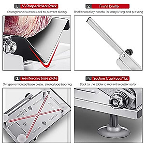 Manual Frozen Meat Slicer,WOOW DEPOT Stainless Steel Deli Meat Cutter Beef Mutton Slicing Machine Adjustable Vegetable Cheese Food Cleaver for Home Hotpot Korean BBQ