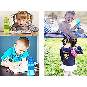 Water Bottle for Kids Toddlers with Straw Strap 12OZ Children Sized Leak Proof BPA Free Tritan Drinking Bottles for Boys Girls School Students, Cute Lightweight Sturdy Anti-skid Design (Purple)