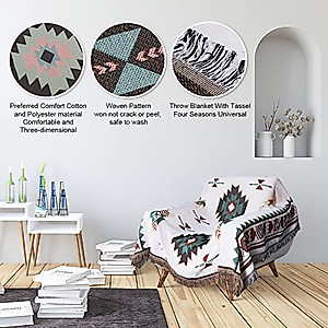 KKUYT Aztec Blanket, Oversized Boho Throw Blanket with Fringe, Southwestern Geometric Tapestry Vintage Woven Throw Blankets, Double-Sided Home Decor for Couch Sofa Chair Bed Travel (51" x 63")
