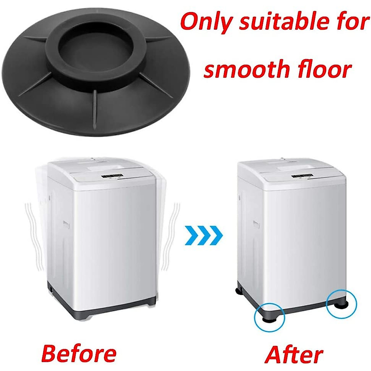 Bestgle 4 Pcs Washing Machine Anti Vibration Rubber Pads, Non-Slip Noise Absorbing Base Foot Stabilizer Pads Mat for Support Protects Washer and Dryer Machine Pedestals Feet