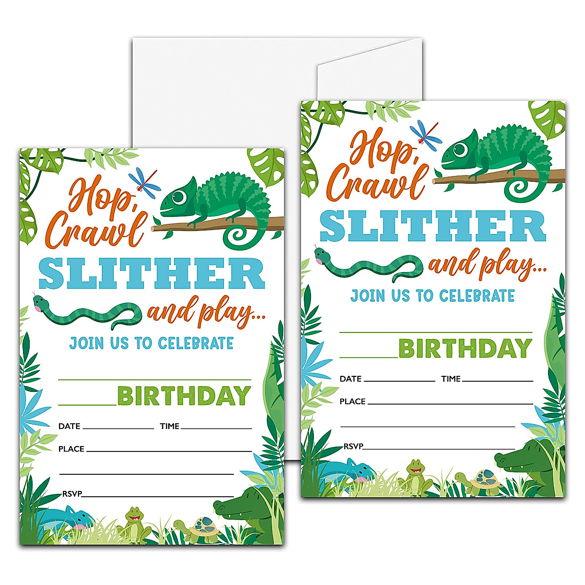 Reptile Amphibian Birthday Party Invitation, Lizard Themed Fill-In Invites for Men & Women, 20 Invitations With Envelopes (4" X 6"), Adults Snake Party Favors Decorations and Supplies -41
