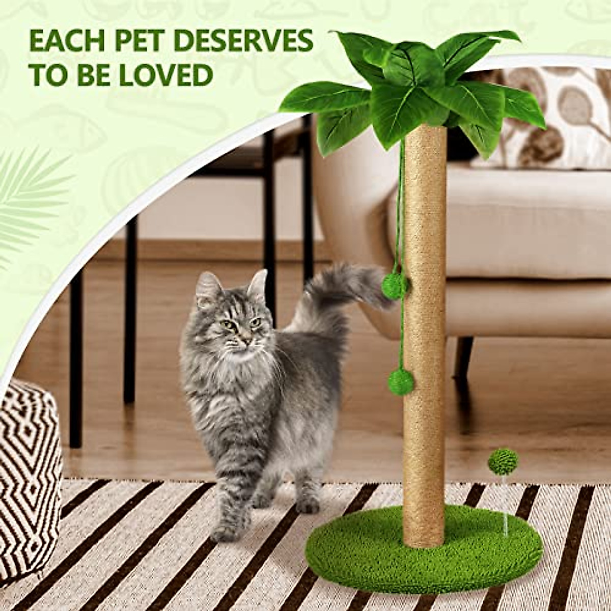Dohump Cat Scratching Post, 31" Tall Scratch Tree with Premium Sisal Rope, Two Interactive Dangling Balls and Spring Ball Toys for Indoor Kittens and Cats