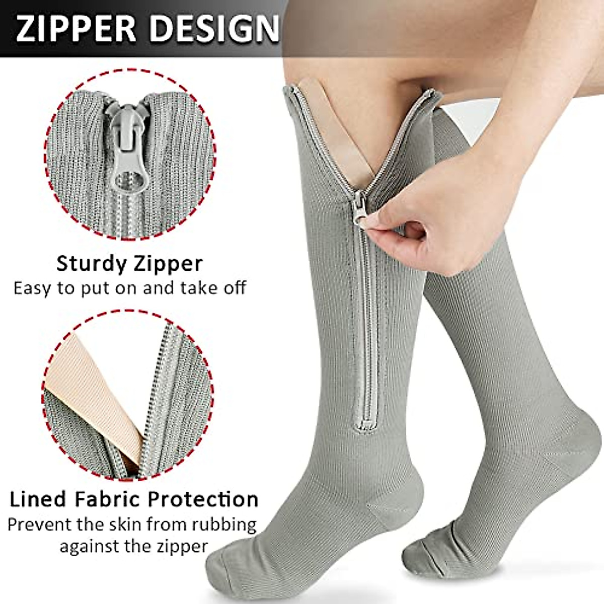 Ailaka Medical 15-20 mmHg Zipper Compression Socks Women Men