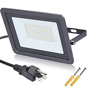 MIWAT 100W LED Landscape Lights with Plug, Super Bright IP68 Waterproof Outdoor Security Working Lamp in Cord for Garden Wall Washer Shop Stele Photo (6x8 Size)