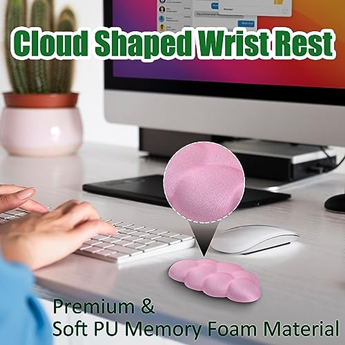 TIESOME Cloud Wrist Rest for Mouse, Memory Foam Wrist Cushion Ergonomic Palm Rest Pain Relief Mouse Wrist Support Pad with Anti-Skid Base for Office School Home Laptop&Computer Mouse(Pink)