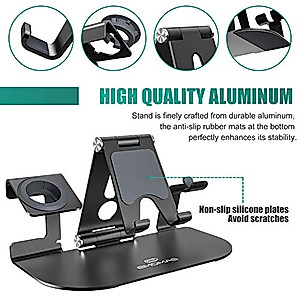 Stand for Apple Watch, [Update Foldable Stand Version] 3 in 1 Adjustable Universal Charger Stand Dock for iPhone 12 Pro Max/11/X/XS/8/ Plus, AirPods, iPad, Kindle and iWatch Series 6/5/4/3/2/1 (Black)