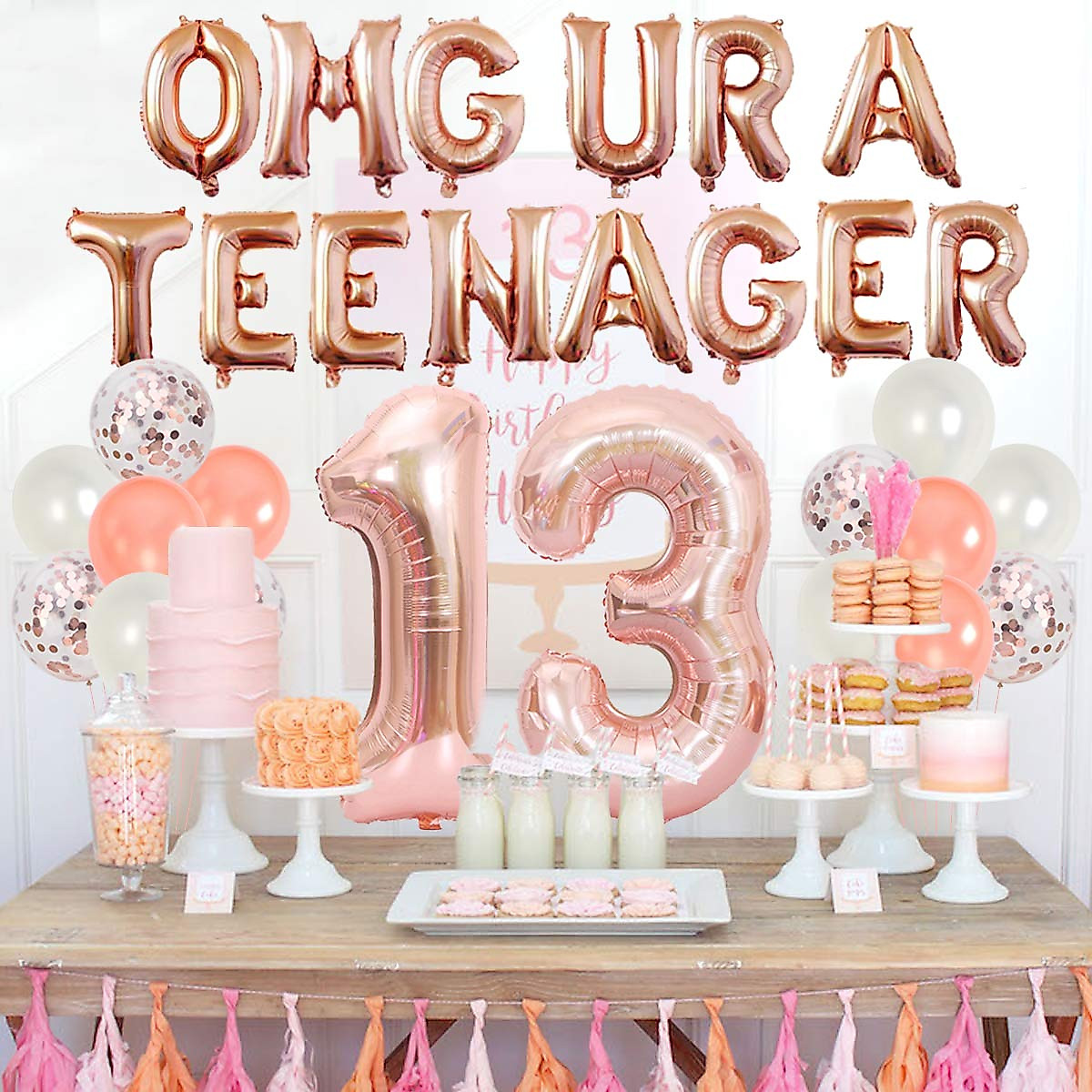 Teenager Birthday Party Decoration 13th Birthday Party Decorations for Girls with Rose Gold Omg Ur A Teenager Balloons Banner Sash Tinsel Cake Topper