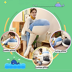 CHDGIOHA Whale Stuffed Animal Plush - Giant Soft Whale Body Pillow, Cute Blue Whale Plush Toy, Stuffed Whale Throw Pillow Gift for Kids, Girls, and Boys