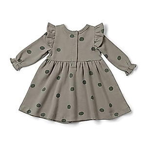 MakeMake Organics GOTS Organic Cotton Dress Girls Twirly Ruffle Dress Long Sleeve Fall Party Holiday Dinner Toddler Girls (Olive Dots, 2-3T)