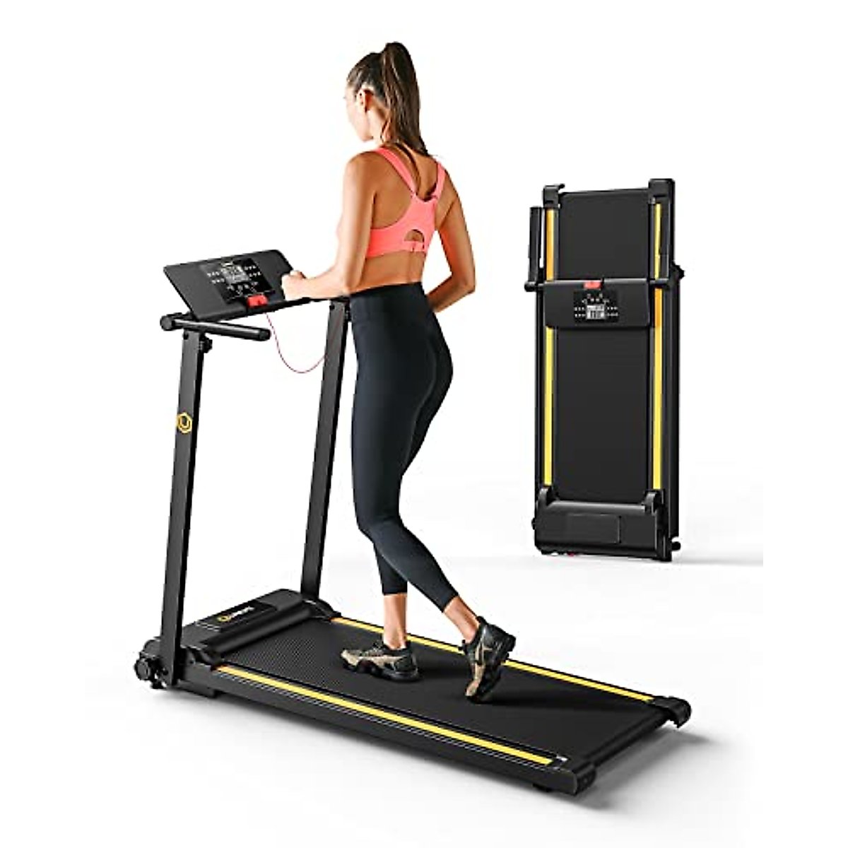 UREVO Folding Treadmill, 2.25HP Treadmills for Home with 12 HIIT Modes, Compact Mini Treadmill for Home Office, Space Saving Small Treadmill with Large Running Area, LCD Display, Easy to Fold (Black)