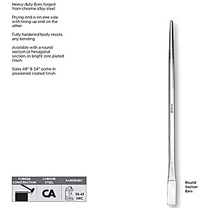 GROZ 30-Inch Aligning Pry Bar | 7/8-Inch Diameter | Round Section | Heavy Duty Chrome Alloy Steel | Zinc Plated | Great for Providing Extra Leverage (33172)