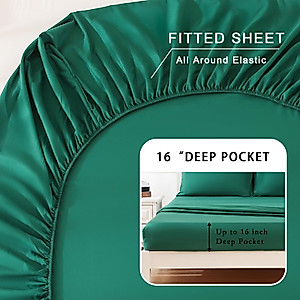 Overket Queen Sheet Set Ultra Soft Queen Bed Sheets 1800 Series Luxury Cooling Sheets-100% Microfiber-Breathable-Wrinkle Free - Queen Size Green-4PC