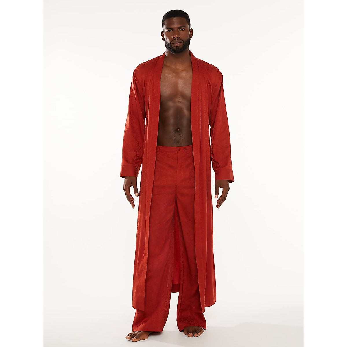 Savage X Fenty, Men's, Savage X Satin Jacquard Long Robe, Henna Red, S