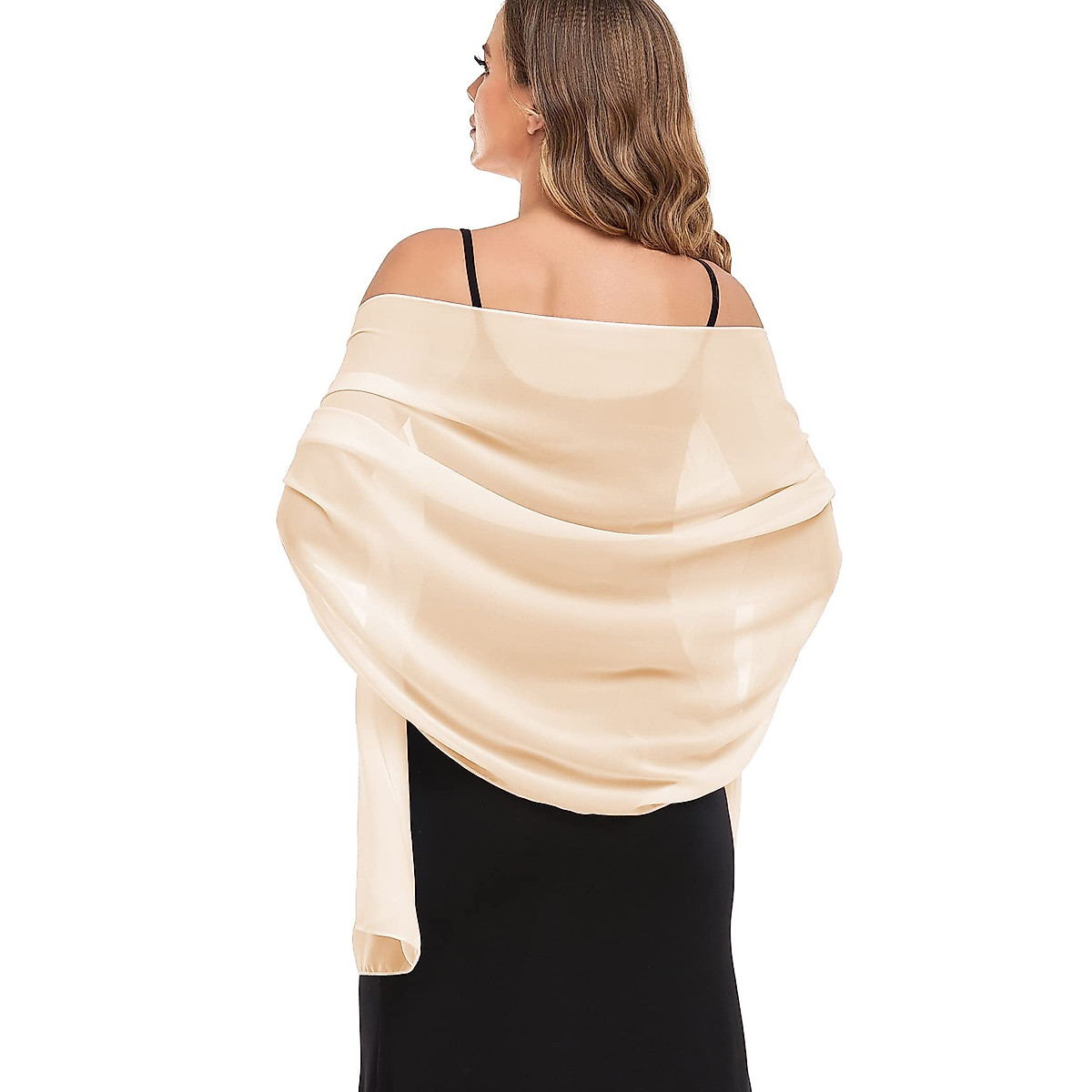 Pukguro Shawls and Wraps for Evening Dresses Womens Formal Lightweight Shawl Scarf Summer Sheer Chiffon Wrap Champagne 79 * 18''