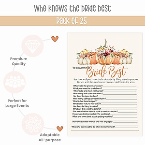 Paper Clever Party Rustic Pumpkin Bridal Shower Games Pack - 25 Guests, 5x7 Size, Premium Quality Cardstock, Fall Theme, Who Knows The Bride Best & Would She Rather, Autumn Wedding Shower Games