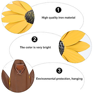 Happyyami Floral Wall Sculpture Metal Daisy Wall Art Inspirational Wall Sculptures Sunflower Hanging Figurine Wall Hanger Ornaments for Balcony Decor Yellow Garden Wall Art