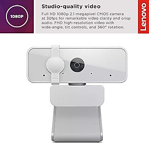 Lenovo HD 1080p Webcam (300 FHD) - Monitor Camera with 95° Wide Angle, 360° Rotation Pan & Tilt, Dual Microphones – Attachable Desktop Cam with Privacy Shutter for Remote Work, Streaming & Gaming