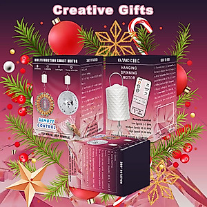 OMCCHK Disco Ball Motor with Remote & Timing,3 Rotating Speed Battery Operated Spinner,2 Way Direction Electric Slow Wind Spinner for Chime Mirror Baby Crib Mobile Hanging Ornament Powered