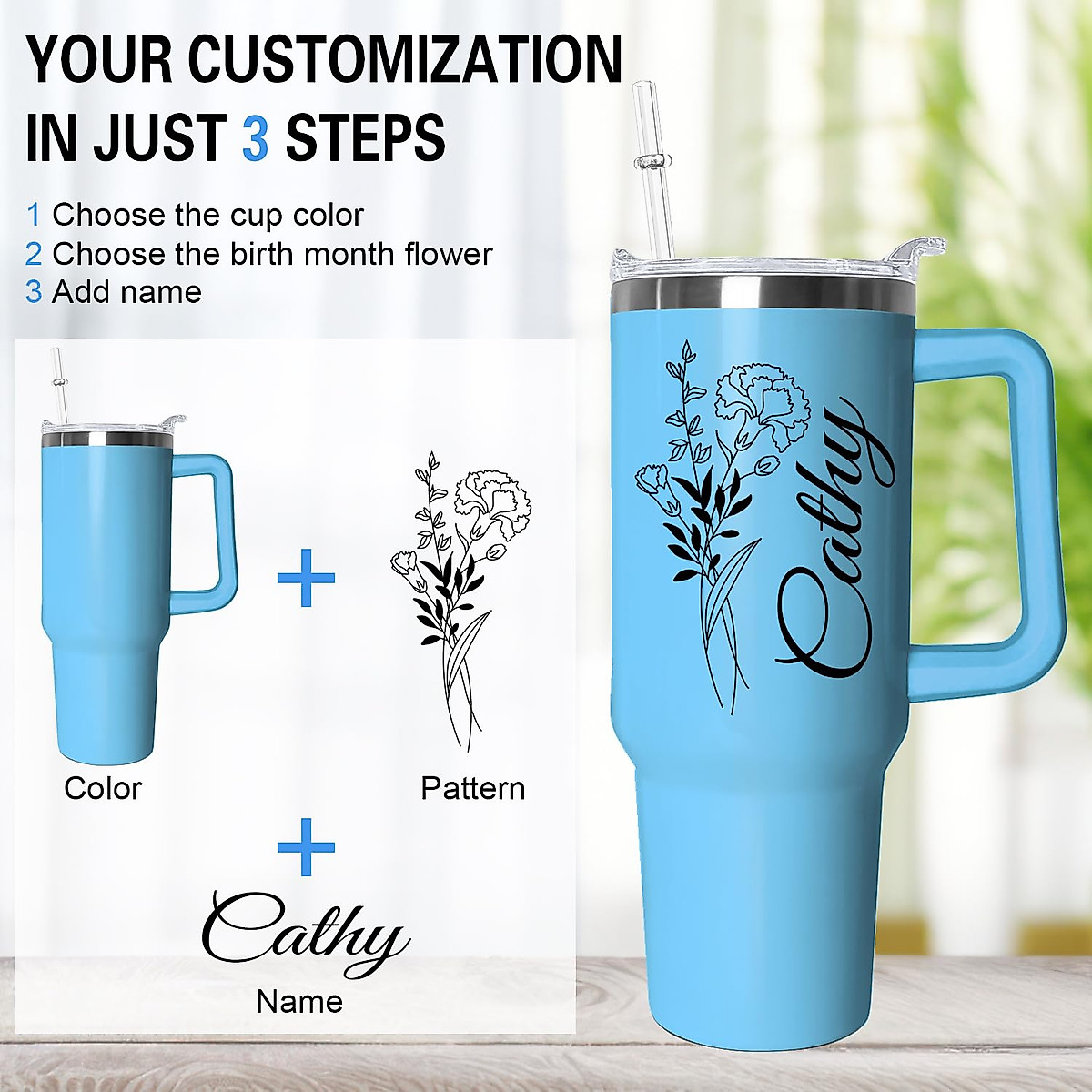 Personalized Gifts Custom Tumbler with Straw 40 Oz Customized Stainless Steel Insulated Travel Cup Add Name,Photo,or Logo,Custom Travel Coffee mug,Personalized Photo Gifts for Women Men
