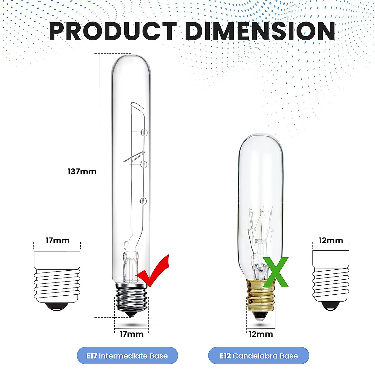 Bonlux 40 Watt T6.5 Refrigerator Light Bulb Dimmable, 120V Intermediate Base E17 Clear Appliance Bulb 5.4In T6.5 Exit Sign Light Bulb, Freezer Light, Warm White 2700K, 2-Pack