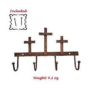 Key Holder Rustic Style Metal Cross Decorative Wall Mounted Hanger 4 Hook ( 9.5" W x 5.5" H x 1.2" D)